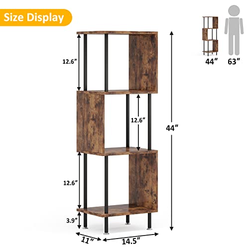 Book Shelf Bookcase, Modern Small Bookshelf for Small Spaces, S-Shaped Wooden Bookshelf Corner Bookshelf for Living Room Bedroom Home Office, Rustic Bookshelves and Bookcases Storage Organizer, 4-Tier