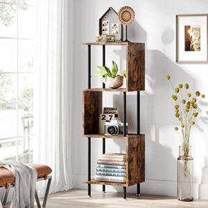 Book Shelf Bookcase, Modern Small Bookshelf for Small Spaces, S-Shaped Wooden Bookshelf Corner Bookshelf for Living Room Bedroom Home Office, Rustic Bookshelves and Bookcases Storage Organizer, 4-Tier