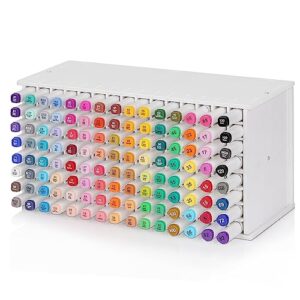 loghot marker storage organizer marker holder 120 slots marker organizer for desk with removable divider art marker rack to storage markers pens colored pencils art supply (white 120 holes)