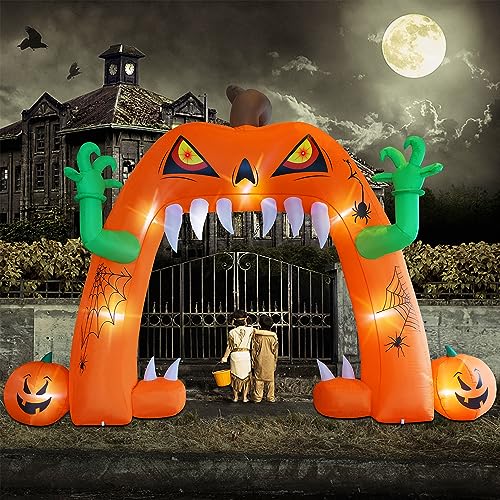 Juegoal Halloween Decorations 13 FT(L) x 10 FT(H) Inflatable Lighted Pumpkin Archway, Giant Jack-O-Lantern Lawn Arch with Build-in LED, Animated Halloween Yard Prop, Outdoor Holiday Blow up Decor