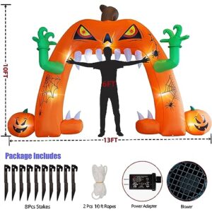 Juegoal Halloween Decorations 13 FT(L) x 10 FT(H) Inflatable Lighted Pumpkin Archway, Giant Jack-O-Lantern Lawn Arch with Build-in LED, Animated Halloween Yard Prop, Outdoor Holiday Blow up Decor