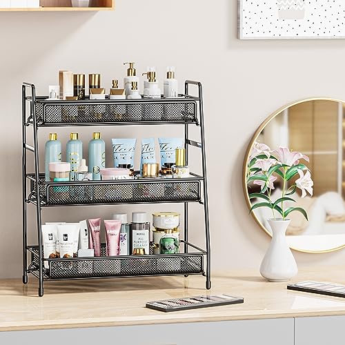 EKNITEY Bathroom Countertop Organizer Rack - 3 Tier Counter Spice Rack Metal Makeup Rack Small Perfume Vanity Organizer for Sink/Bedroom/Living room/Kitchen/Office