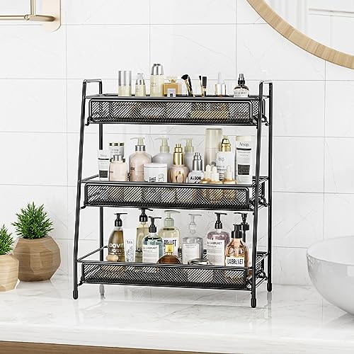 EKNITEY Bathroom Countertop Organizer Rack - 3 Tier Counter Spice Rack Metal Makeup Rack Small Perfume Vanity Organizer for Sink/Bedroom/Living room/Kitchen/Office