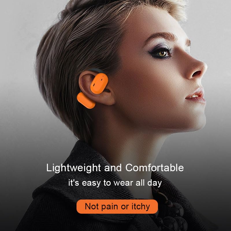 CHUYI Single Open Ear Air Conduction Headphones [Only Right Ear], Ultra-Light Wireless Bluetooth 5.2 Noise Cancelling Earphone with Earhooks, Sports Business Headset with 16hrs Play Time (Orange)