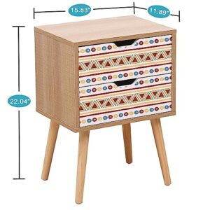 End Side Table Nightstand Set of 2, Night Stand with Drawers, Modern Bohemian Drawer Night Stand, Solid Wood Legs, for Sofa Side Table, Bedroom Bedside Table