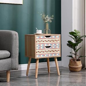 End Side Table Nightstand Set of 2, Night Stand with Drawers, Modern Bohemian Drawer Night Stand, Solid Wood Legs, for Sofa Side Table, Bedroom Bedside Table