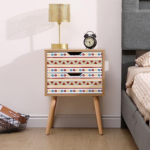 End Side Table Nightstand Set of 2, Night Stand with Drawers, Modern Bohemian Drawer Night Stand, Solid Wood Legs, for Sofa Side Table, Bedroom Bedside Table