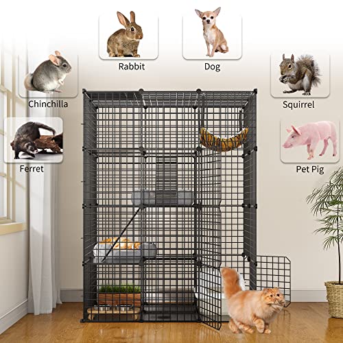 YITAHOME Cat Cage Indoor Large 4-Tier Cat Enclosure Metal Wire Cat Kennels DIY Cat Playpen Catio with Large Hammock for 1-3 Cats