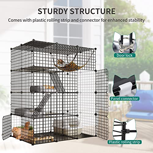 YITAHOME Cat Cage Indoor Large 4-Tier Cat Enclosure Metal Wire Cat Kennels DIY Cat Playpen Catio with Large Hammock for 1-3 Cats