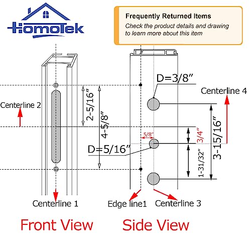 HOMOTEK Patio Door Handle Set, Replacement Sliding Door Handle with Key for Patio Door Thickness from 1-1/2" to 1-3/4", 3-15/16" Screw Hole Spacing, Mortise Lock, Reversible, Black