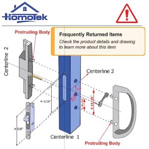 HOMOTEK Patio Door Handle Set, Replacement Sliding Door Handle with Key for Patio Door Thickness from 1-1/2" to 1-3/4", 3-15/16" Screw Hole Spacing, Mortise Lock, Reversible, Black