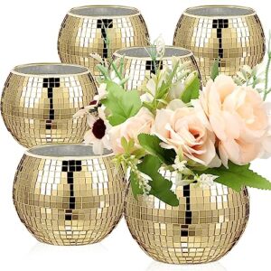 6 pieces disco ball flower vase mirror disco ball glass vase disco ball planter candle holder glass vase bulk for wedding centerpieces bedroom kitchen office decoration birthday (gold,3 x 4 inch)