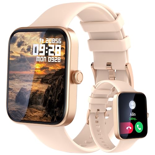 Smart Watch (Answer/Dial Call),1.81" Touch Smart Watch with Heart Rate & Sleep Monitor,Fitness Tracker with SpO2/Sleep Monitor,Voice Assistant,Music and More,Smartwatch for iPhone iOS Android(gold)