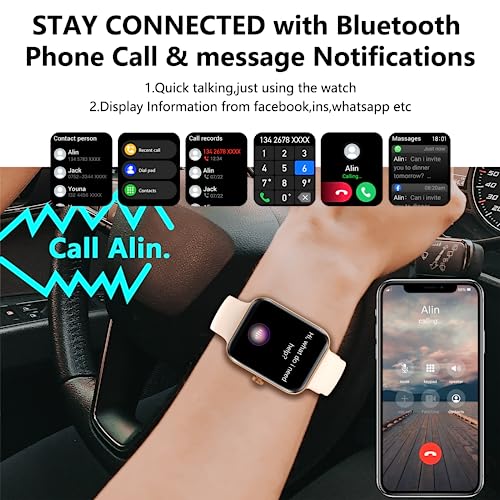 Smart Watch (Answer/Dial Call),1.81" Touch Smart Watch with Heart Rate & Sleep Monitor,Fitness Tracker with SpO2/Sleep Monitor,Voice Assistant,Music and More,Smartwatch for iPhone iOS Android(gold)