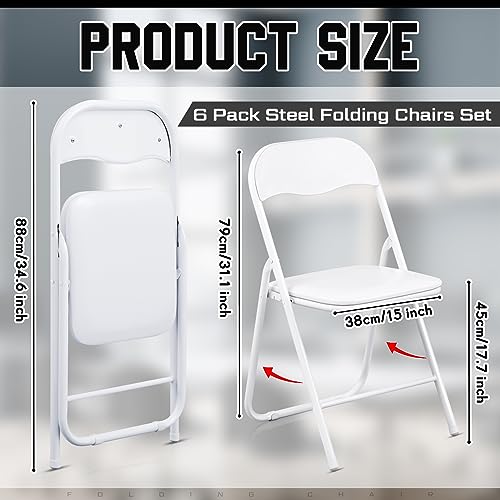 Kathfly 6 Pcs Steel Folding Chair Set Foldable Chair with Padded Seat Cushioned Metal Folding Chair Portable Stackable Commercial Seat for Reception Meeting Room Office, 330lbs Capacity (White)