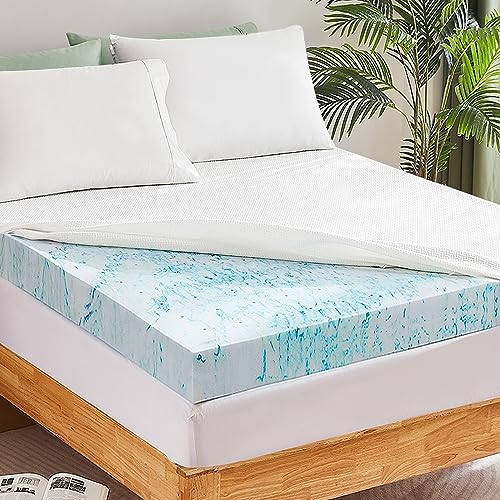 Timimi Memory Foam Mattress Topper Cal King - 4 Inch Cooling Gel Pad California with Removable & Washable Cover(21'' Deep Pocket) Bed for Back Pain (CertiPUR-US Certified), White