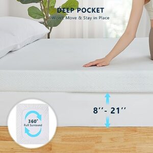 Timimi Memory Foam Mattress Topper Cal King - 4 Inch Cooling Gel Pad California with Removable & Washable Cover(21'' Deep Pocket) Bed for Back Pain (CertiPUR-US Certified), White