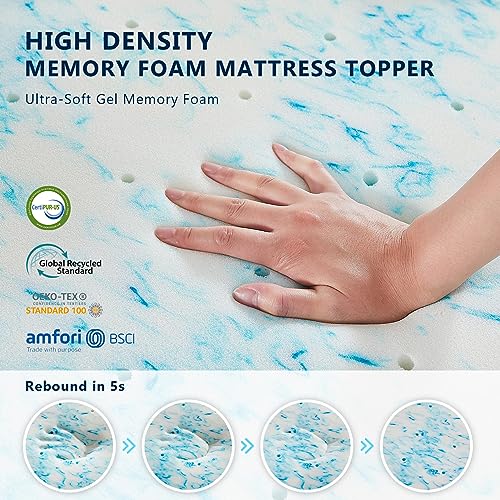 Timimi Memory Foam Mattress Topper Cal King - 4 Inch Cooling Gel Pad California with Removable & Washable Cover(21'' Deep Pocket) Bed for Back Pain (CertiPUR-US Certified), White