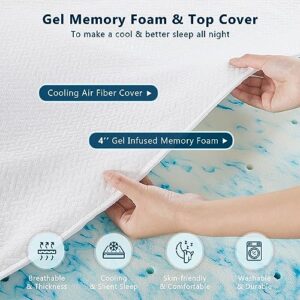 Timimi Memory Foam Mattress Topper Cal King - 4 Inch Cooling Gel Pad California with Removable & Washable Cover(21'' Deep Pocket) Bed for Back Pain (CertiPUR-US Certified), White