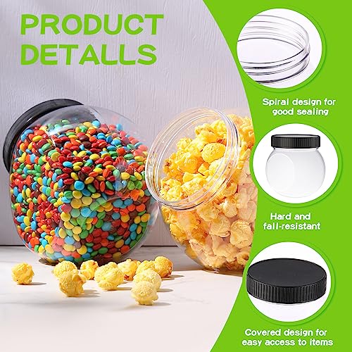 Tradder 24 Pcs Plastic Candy Jars with Lids 8.5 oz Side Cookie Jar Bulk Kitchen Counter Clear Cookie Container Wide Mouth Candy Storage Jars for Candy Buffet Table Coffee Canister Party Laundry Holder