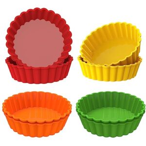 webake silicone mini tart pan 4 inch non-stick mini quiche molds small pie baking pan tart molds for baking, pack of 8