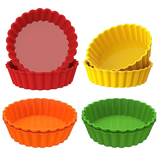 Webake Silicone Mini Tart Pan 4 Inch Non-stick Mini Quiche Molds Small Pie Baking Pan Tart Molds for Baking, Pack of 8