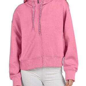 Caracilia Women's Full Zip Up Hoodies Cropped Drawstring Sweatshirts Teen Girl Cute Y2K Lightweight Preppy Pink Hooded Casual Preppy Jackets 2023 Fall Winter Fashion Clothes C114A8-yanfen-XL