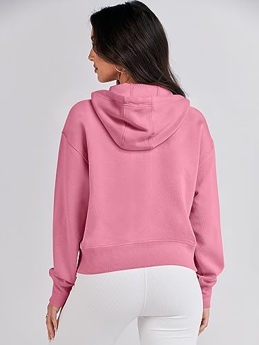 Caracilia Women's Full Zip Up Hoodies Cropped Drawstring Sweatshirts Teen Girl Cute Y2K Lightweight Preppy Pink Hooded Casual Preppy Jackets 2023 Fall Winter Fashion Clothes C114A8-yanfen-XL