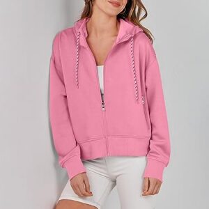 Caracilia Women's Full Zip Up Hoodies Cropped Drawstring Sweatshirts Teen Girl Cute Y2K Lightweight Preppy Pink Hooded Casual Preppy Jackets 2023 Fall Winter Fashion Clothes C114A8-yanfen-XL