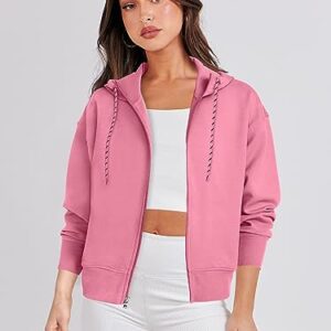 Caracilia Women's Full Zip Up Hoodies Cropped Drawstring Sweatshirts Teen Girl Cute Y2K Lightweight Preppy Pink Hooded Casual Preppy Jackets 2023 Fall Winter Fashion Clothes C114A8-yanfen-XL