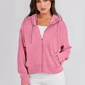 Caracilia Women's Full Zip Up Hoodies Cropped Drawstring Sweatshirts Teen Girl Cute Y2K Lightweight Preppy Pink Hooded Casual Preppy Jackets 2023 Fall Winter Fashion Clothes C114A8-yanfen-XL