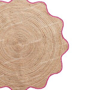 Chouhan International 4x4, 5x5, 6x6,feet Natural Jute Scallop Round Rug, Floor Scalloped Edge Rug Braided Boho Eco Large Circular Handmade Area Rugs (D2)