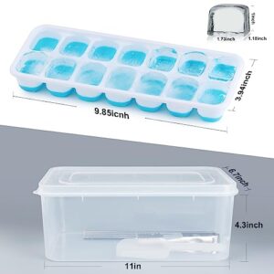 Ice Cube Tray with Lid and Bin, Jrisbo 4 Pack Silicone Easy-Release Ice Cube Trays with Ice Container, Stackable Ice Trays with Storage Ice Bucket, 4 Stainless Steel Straws, Ice Tong, Ice Scoop