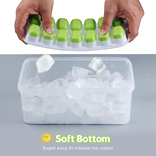 Ice Cube Tray with Lid and Bin, Jrisbo 4 Pack Silicone Easy-Release Ice Cube Trays with Ice Container, Stackable Ice Trays with Storage Ice Bucket, 4 Stainless Steel Straws, Ice Tong, Ice Scoop