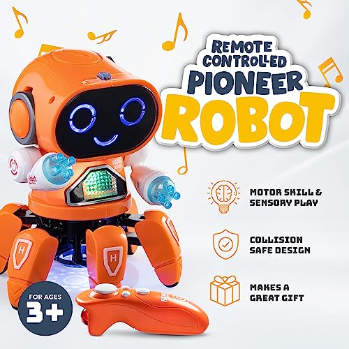 Bot Pioneer Dancing Robot Toy with Flashing Lights & Sound Effects - Kids RC Remote Control Robot with Moving Arms & Legs - Desk Robot Toys for Kids 3 4 5 6 7 8 - Birthday Gifts for Boys & Girls