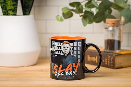 Silver Buffalo Hallowen II Slay All Day Scary Ceramic Mug with Sculpted Handle, 20 Ounces