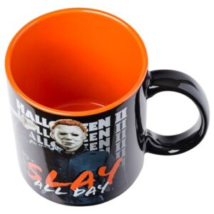 Silver Buffalo Hallowen II Slay All Day Scary Ceramic Mug with Sculpted Handle, 20 Ounces