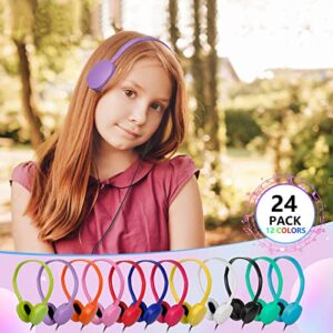 OSSZIT Kids Headphone Bulk 24 Pack Multi Color for Classroom School,Wholesale Durable Earphones Class Set for Students Teens Children and Adult 12 Colourful (24 Mixed)