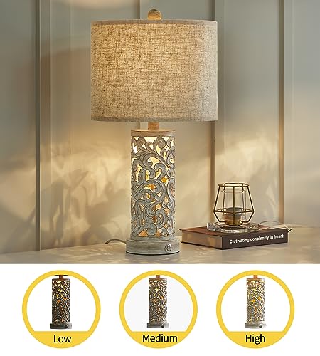 OYEARS 3-Way Dimmable 22'' USB A+C Touch Control Table Lamp with Nightlight for Living Room Bedroom Farmhouse Bedside Nightstand Lamps (1 Bulbs and 1 Built-in LED Beads Included)