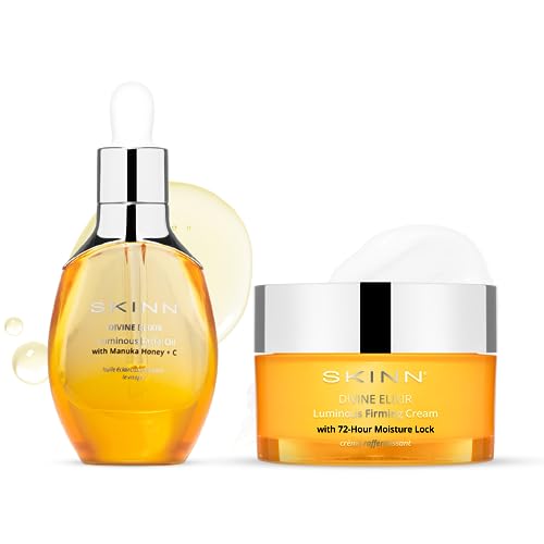 SKINN Luminous Facial Oil and Face Firming Cream Set - Anti-Aging Skin Care Duo to Reduce Fine Lines, Wrinkles & Strengthen Skins Barrier with Vitamin C & Manuka Honey