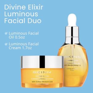 SKINN Luminous Facial Oil and Face Firming Cream Set - Anti-Aging Skin Care Duo to Reduce Fine Lines, Wrinkles & Strengthen Skins Barrier with Vitamin C & Manuka Honey