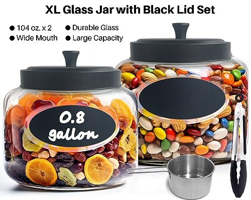 HomeyHoney Large Glass Kitchen Canister Set, Food Storage Containers for Cookie Candy Flour. Laundry Room Organization Jars, Laundry Pods Container, 3 Liters, 0.8 Gallon, 105 oz. (XL Set of 2)