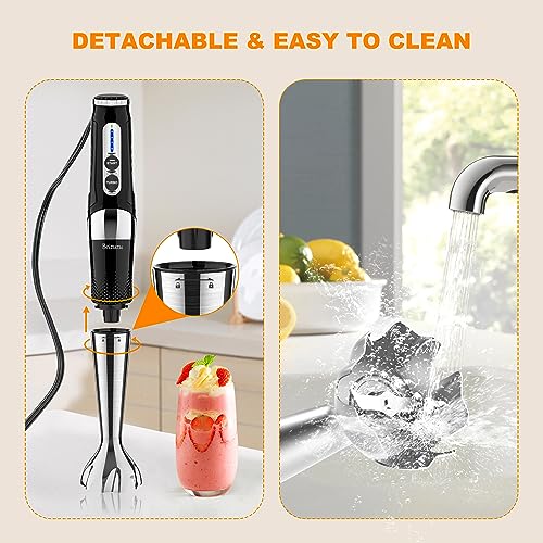 3-in-1 Immersion Hand Blender: 3-Angle Adjustable with Variable 21-Speed Control, Powerful Hand Blender Electric for Milkshakes | Smoothies | Soup| Puree | Baby Food (White)