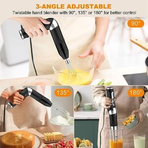 3-in-1 Immersion Hand Blender: 3-Angle Adjustable with Variable 21-Speed Control, Powerful Hand Blender Electric for Milkshakes | Smoothies | Soup| Puree | Baby Food (White)