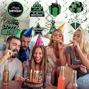 Green Birthday Hanging Swirls Decorations for Women Men, 16Pcs Black and Green Happy Birthday Foil Swirls Party Supplies, 10th 16th 18th 21st 30th 40th 50th 60th Bday Green Theme Swirls Ceiling Decor