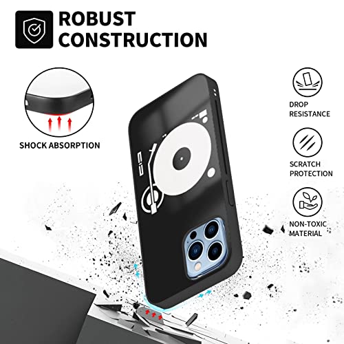 Headphones Record Disc Platter Disk Dj Play Vinyl Tempered Glass Case Compatible with iPhone13 Pro and 13 Pro Max White