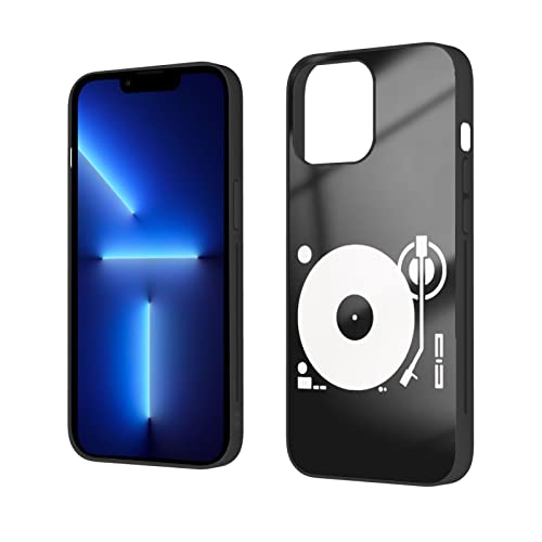 Headphones Record Disc Platter Disk Dj Play Vinyl Tempered Glass Case Compatible with iPhone13 Pro and 13 Pro Max White