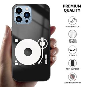 Headphones Record Disc Platter Disk Dj Play Vinyl Tempered Glass Case Compatible with iPhone13 Pro and 13 Pro Max White