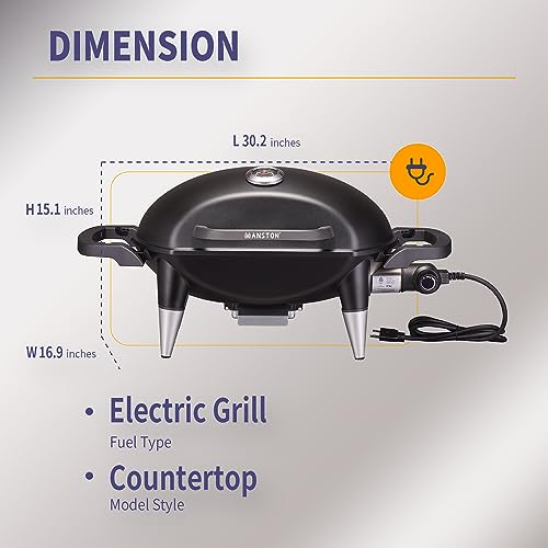 VANSTON Outdoor Electric Barbecue Grill & Smoker, Black - Great Small Spaces such as Patios, Balconies, and Decks, 1500W Portable and Convenient Camping Countertop Grill with Built-In Thermometer