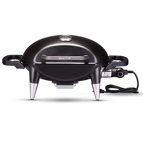 VANSTON Outdoor Electric Barbecue Grill & Smoker, Black - Great Small Spaces such as Patios, Balconies, and Decks, 1500W Portable and Convenient Camping Countertop Grill with Built-In Thermometer